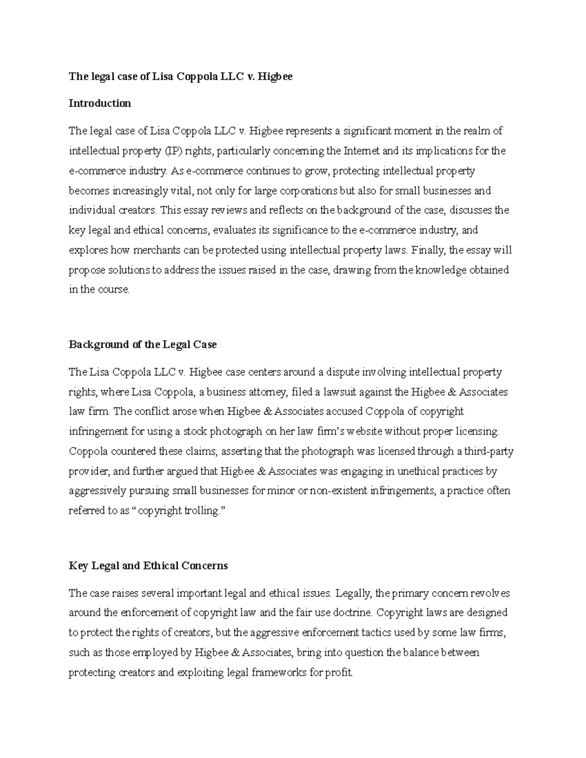 Bus 2201 -01 learning journal unit 8 - The legal case of Lisa Coppola ...