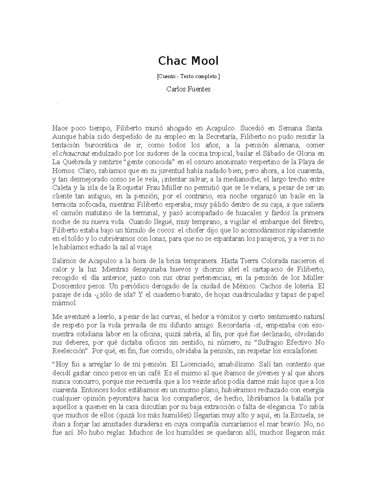 Chac Mool - una historia - Chac Mool [Cuento - Texto completo.] Carlos ...