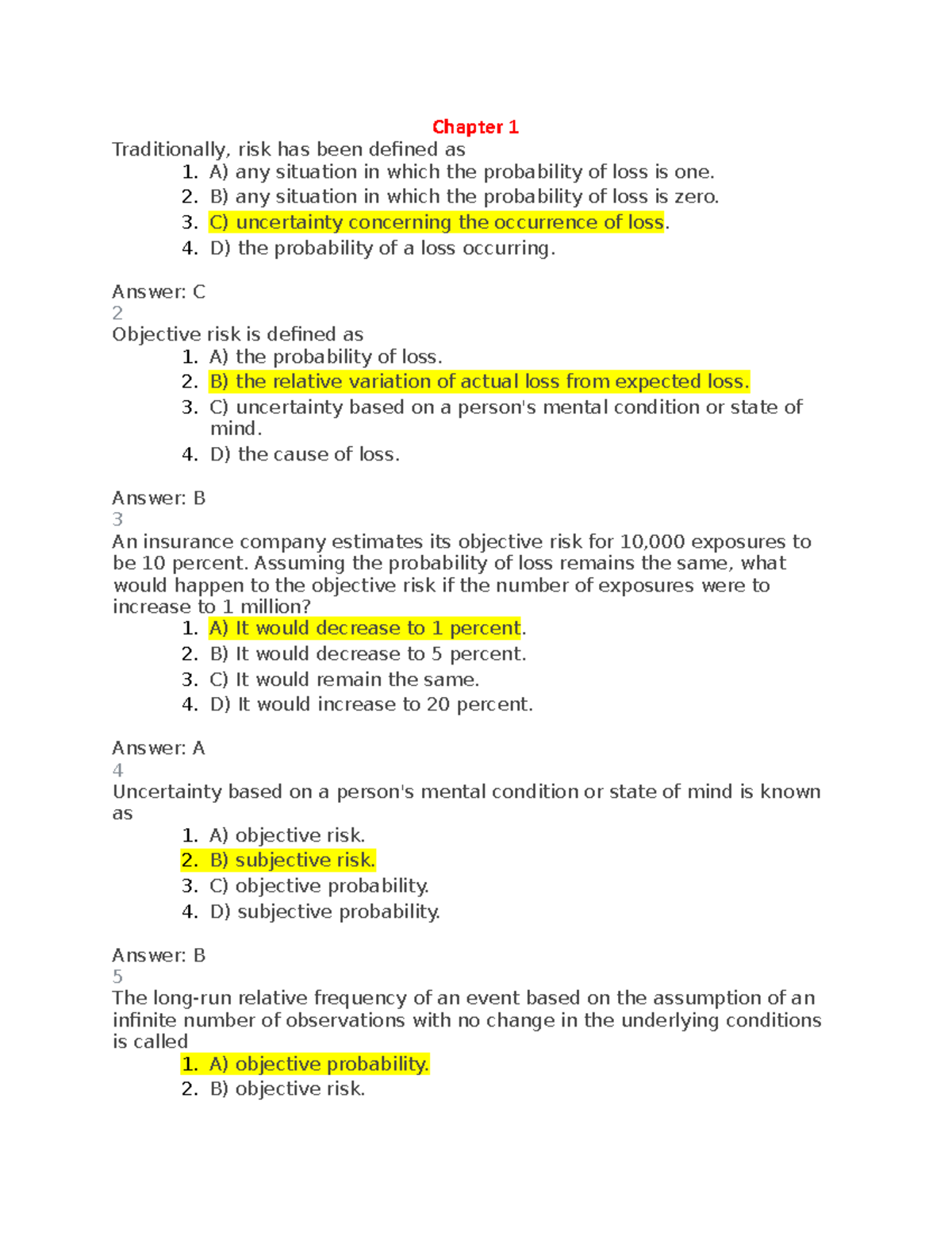 RMI 3011 test 1 (Auto Recovered) - Chapter 1 Traditionally, risk has ...