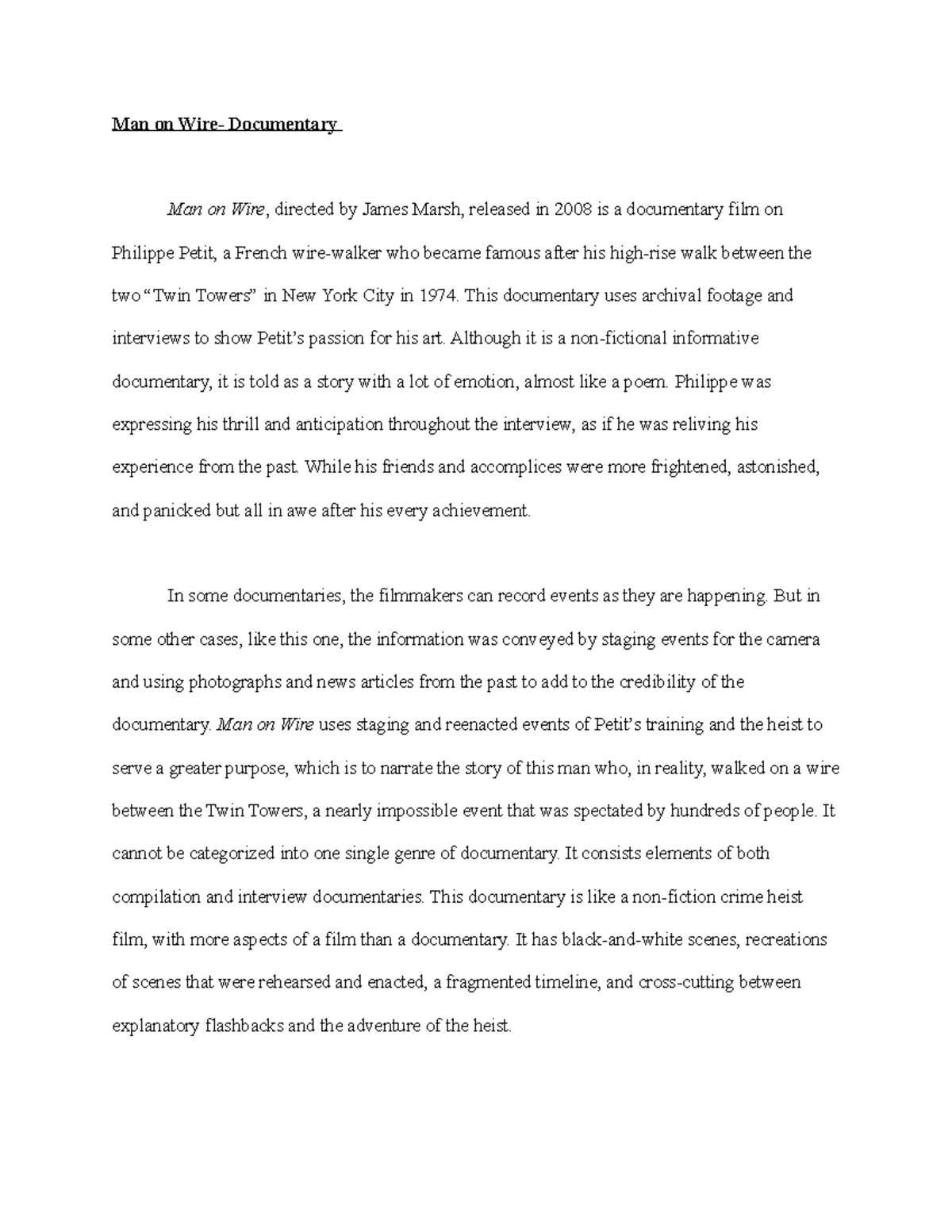 Man on Wire - Intstructor- Jenny Gunn - Man on Wire- Documentary Man on ...