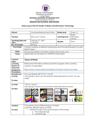 A Deailed Lesson Plan - Submitted by: Submitted to: Jennny Riza N ...