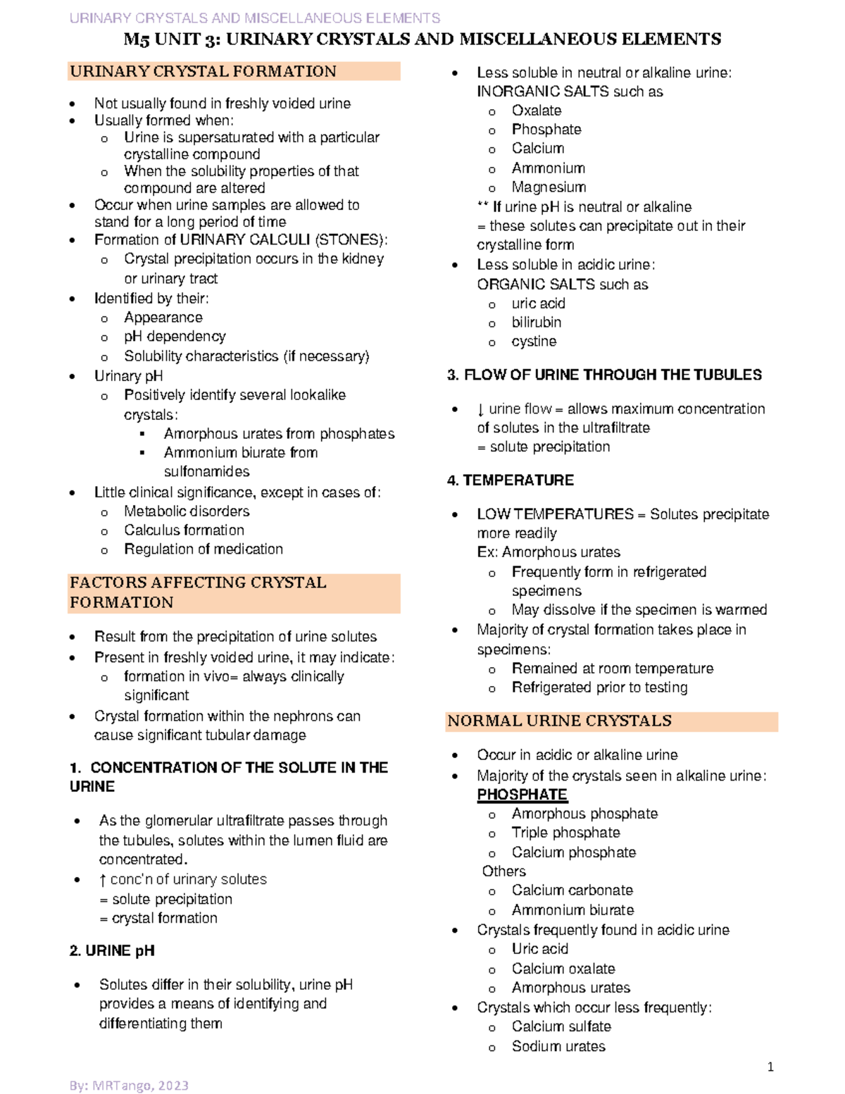 M4U3 Urinary Crystals AND Miscellaneous Elements - 1 M5 UNIT 3: URINARY ...