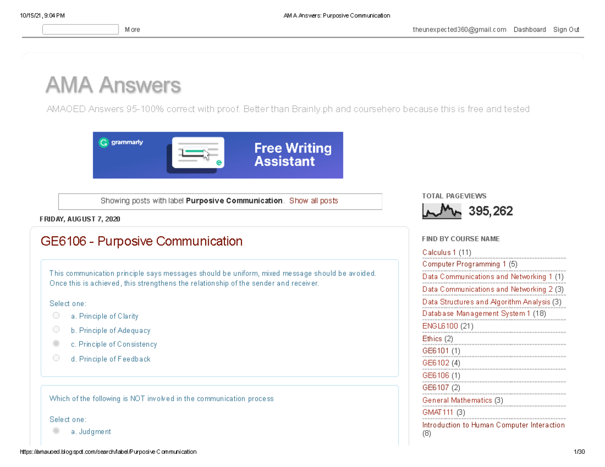 AMA Answers Purposive Communication - AMAOED Answers 95-100% correct ...
