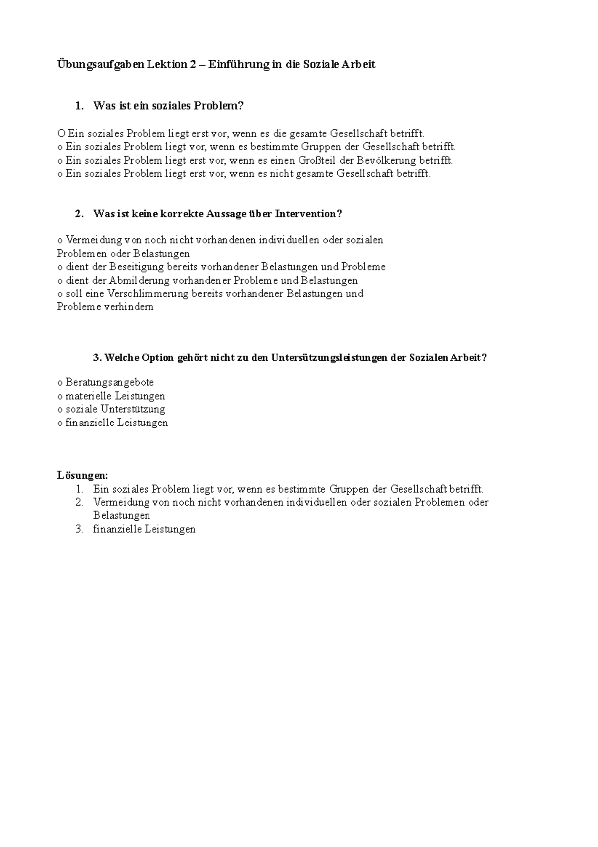Lektion 2 Übungsaufgaben Einführung in SA - Übungsaufgaben Lektion 2 ...