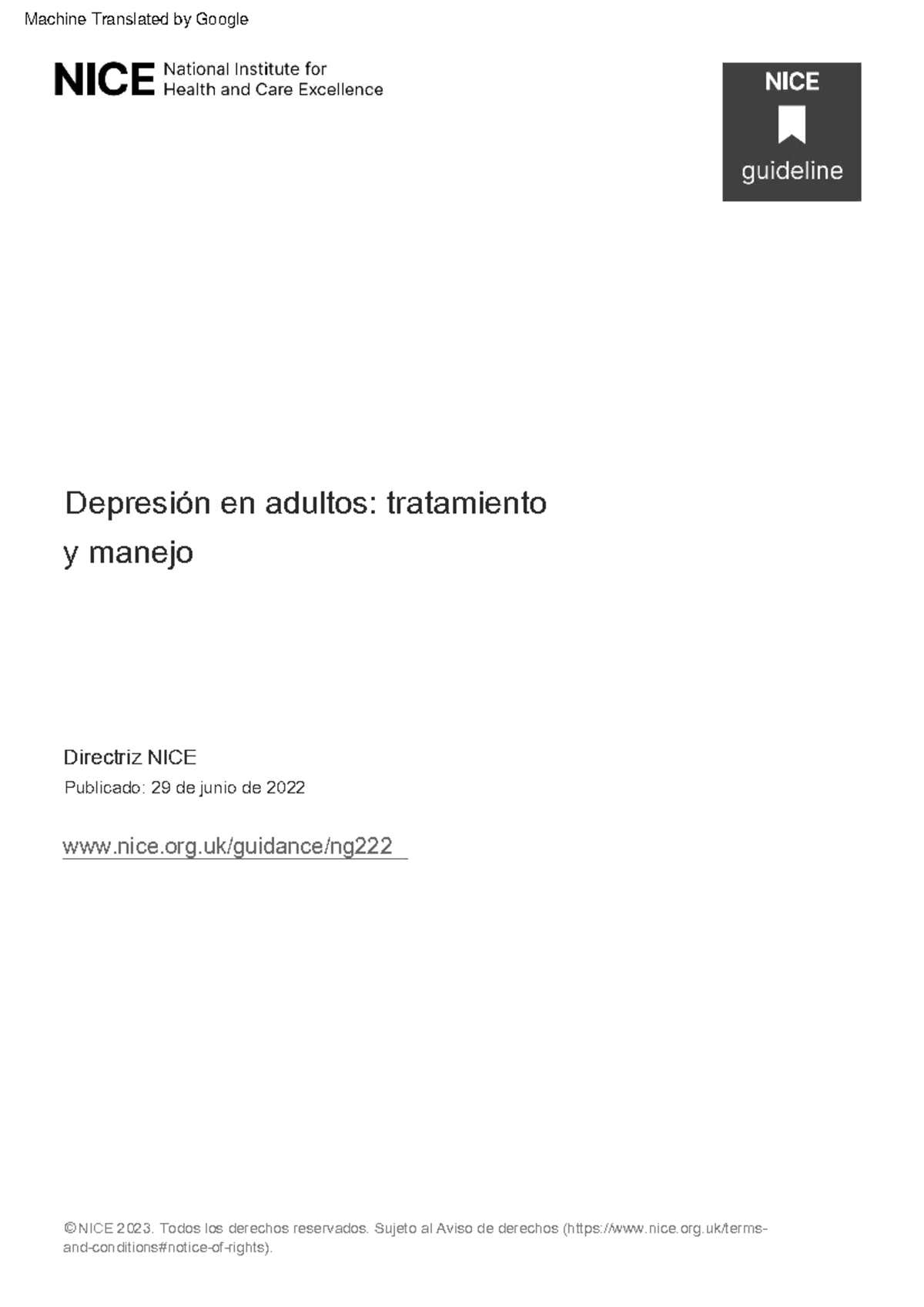 2022 NICE Depression in adults, treatment and management - Publicado ...
