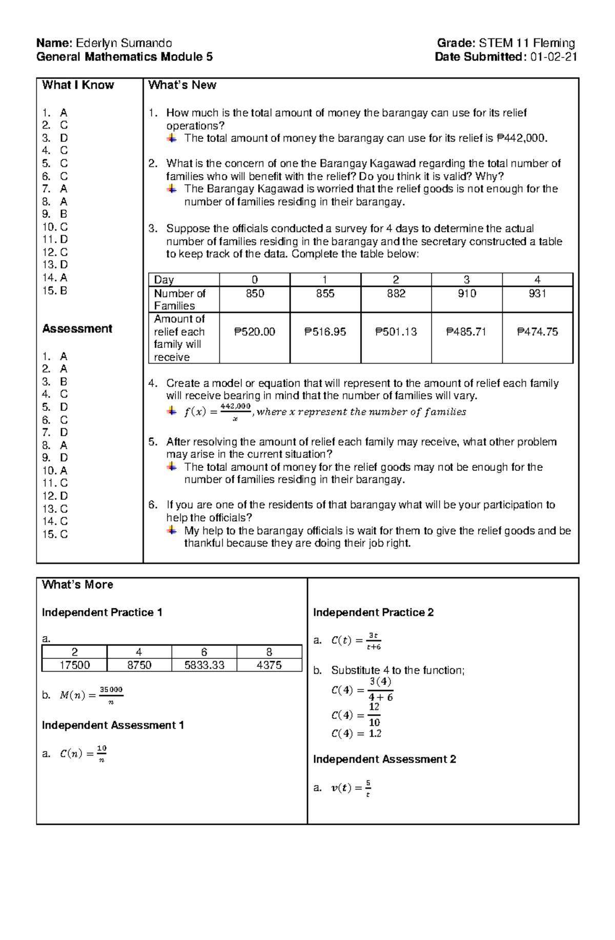 General Mathematics M5 Answer- Sumando - Name: Ederlyn Sumando Grade ...