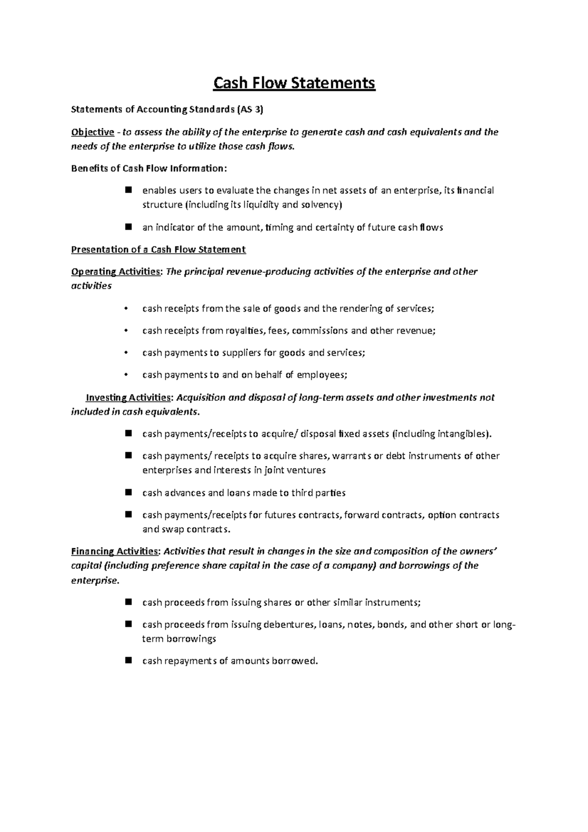 Cash Flow Statements - Cash Flow Statements Statements of Accounting ...