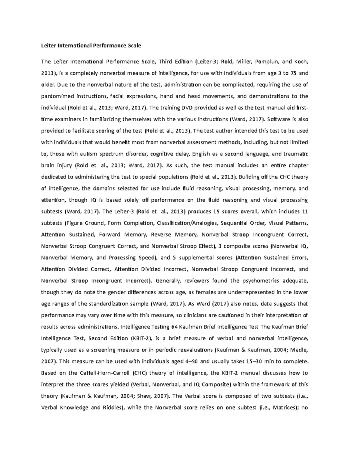 Leiter International Performance Scale - Due to the nonverbal nature of ...