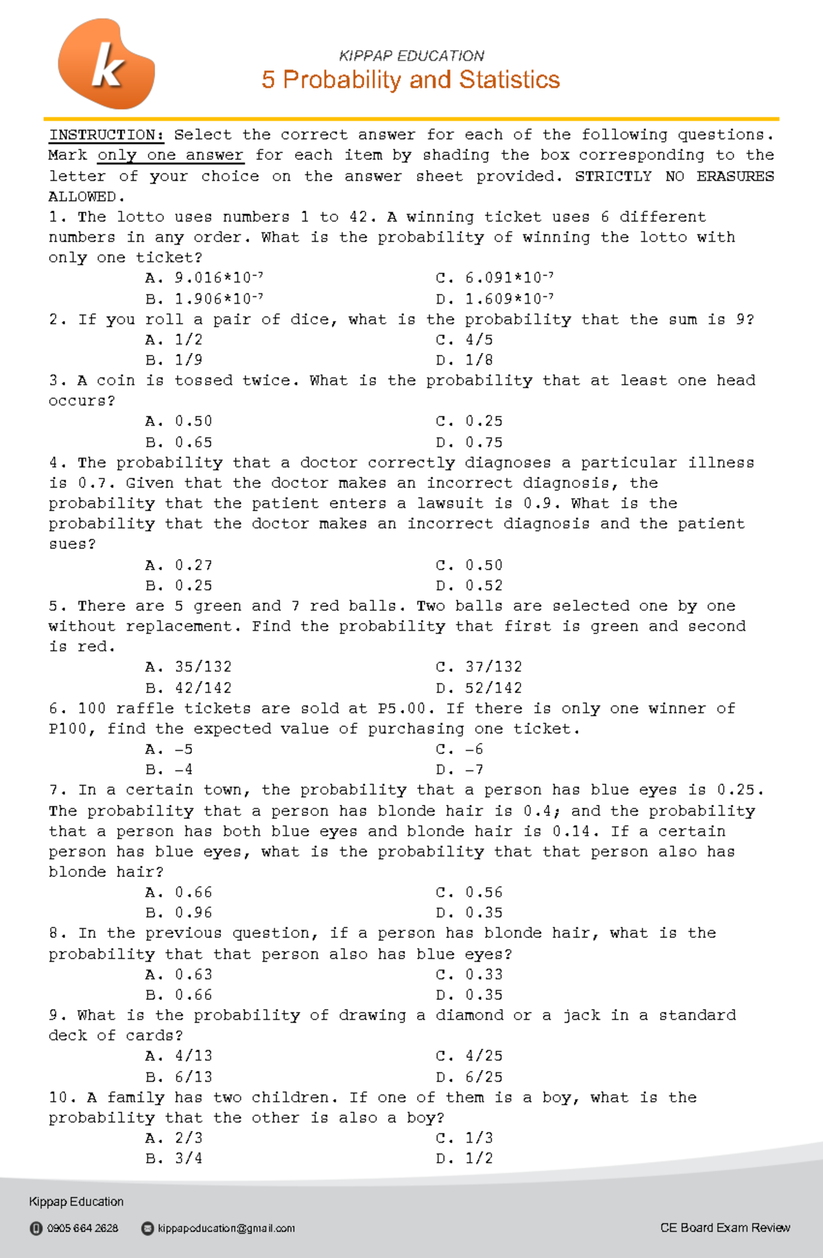 Kippap-Handout-MSTE (05 Probability and Statistics) - KIPPAP EDUCATION 5 Probability and ...
