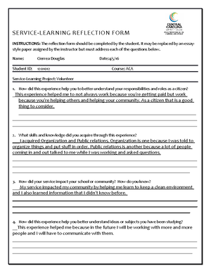 Service Learning Student Evaluation Form - SERVICE LEARNING STUDENT ...