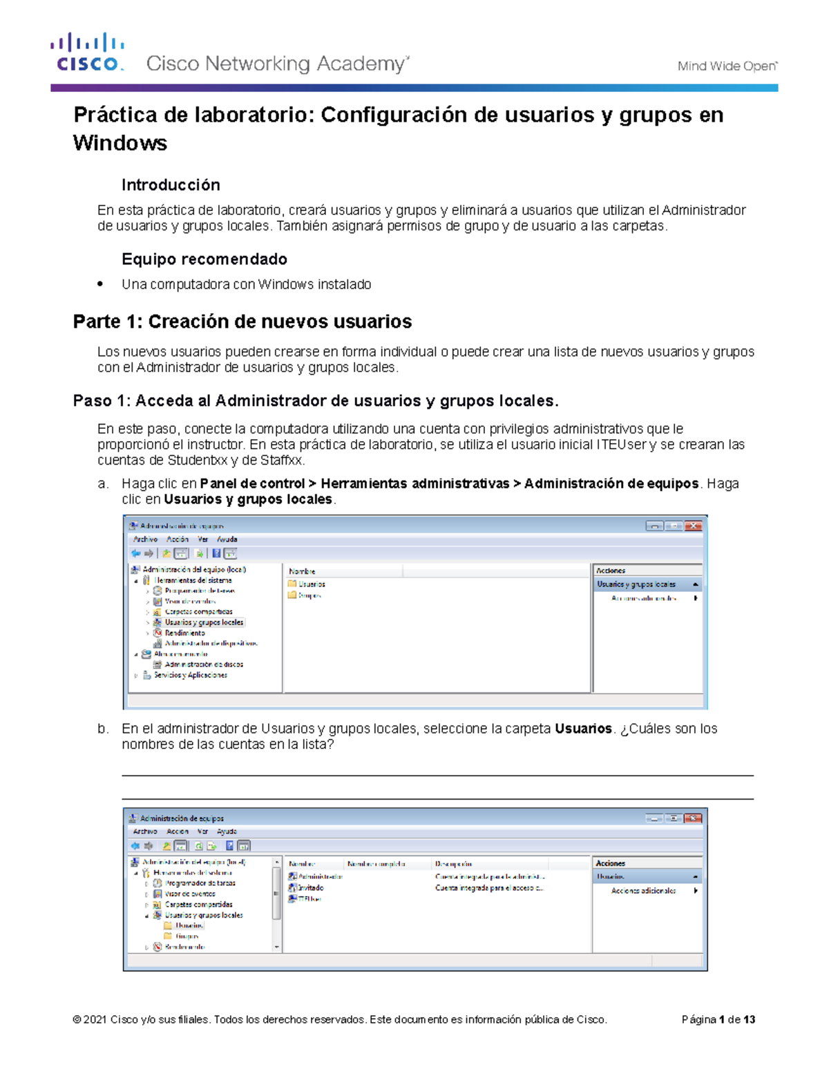 12.3.1.9 Lab - Configure Users and Groups in Windows - Práctica de laboratorio: Configuración de ...