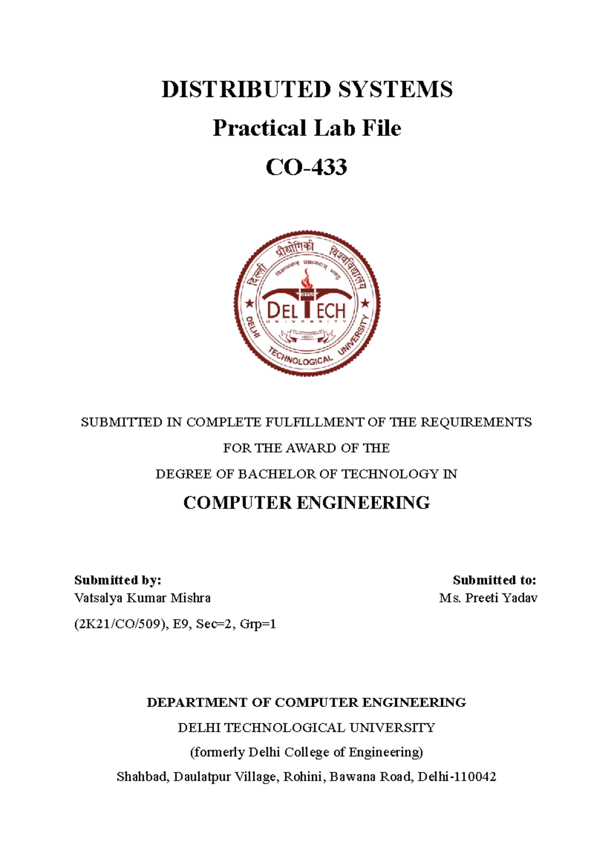 Distributed Systems Lab File - DISTRIBUTED SYSTEMS Practical Lab File CO- ####### SUBMITTED IN ...