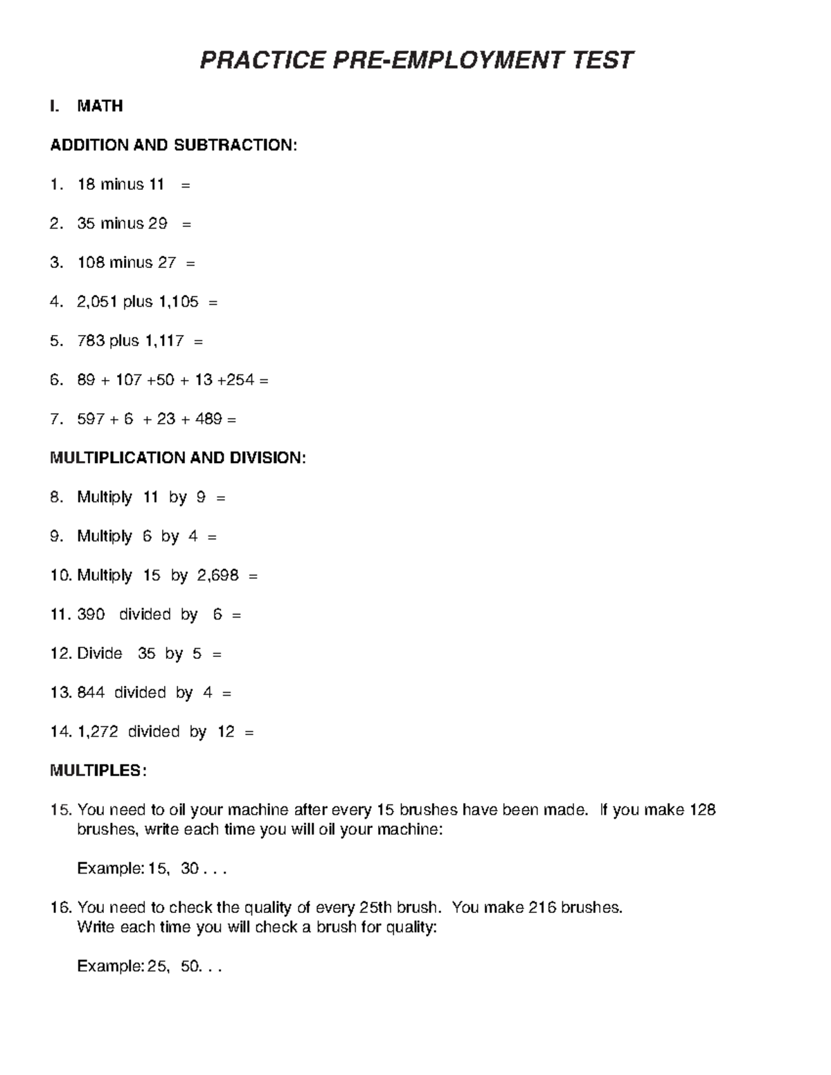 Ilide - pre-employment-exam - PRACTICE PRE-EMPLOYMENT TEST I. MATH ...