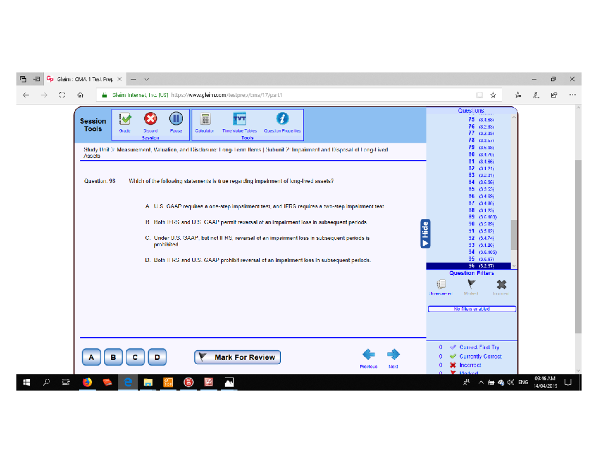 2 Gleim Questions 2019 Unit 3 - CMA - Studocu