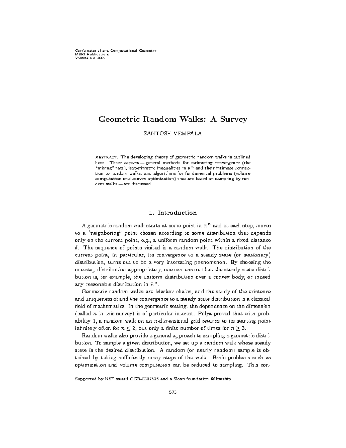 Geometric Random Walks: A Survey (volume) - Combinatorial and ...