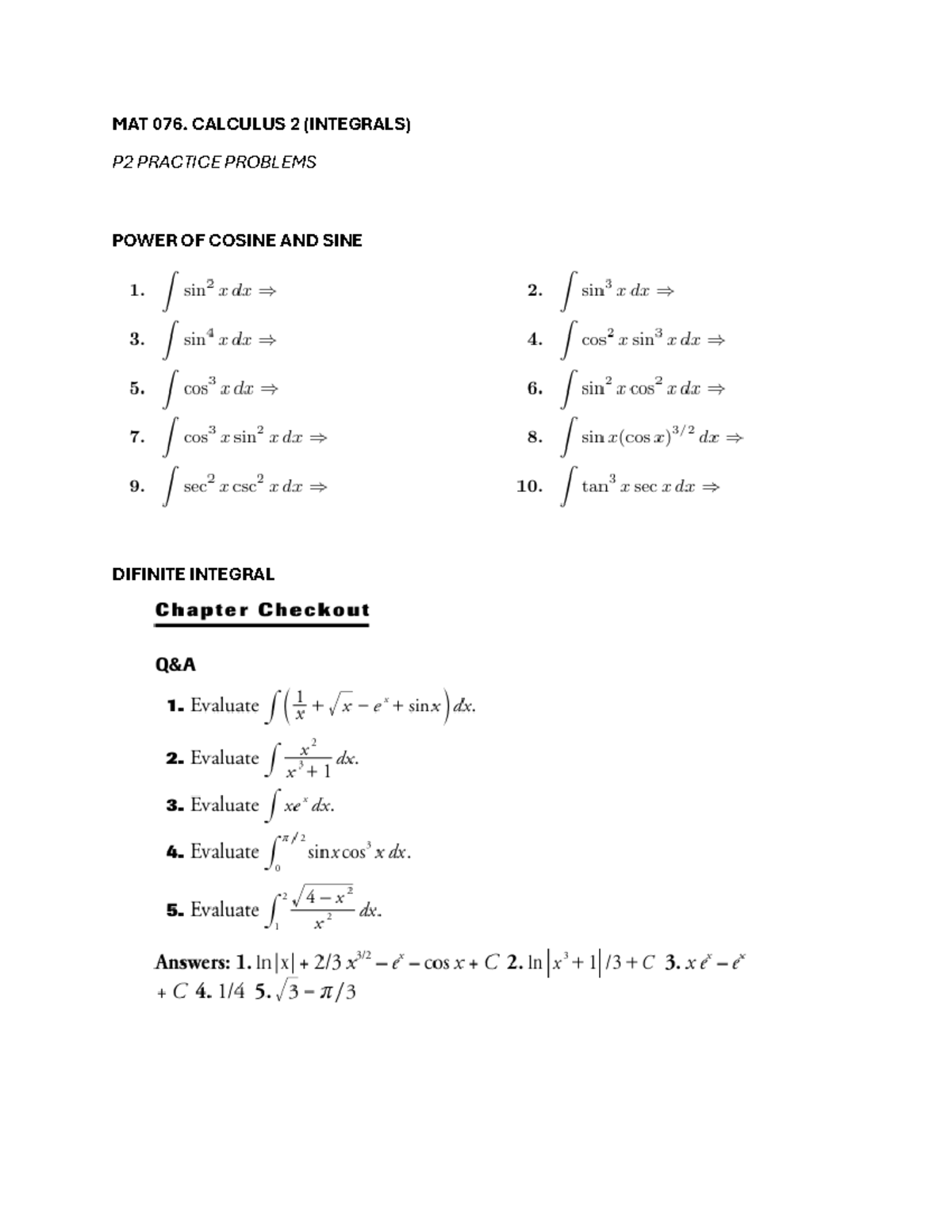 MAT076 P2 Practice Problems - BSCE-BS in Civil Engineering - MAT 076 ...