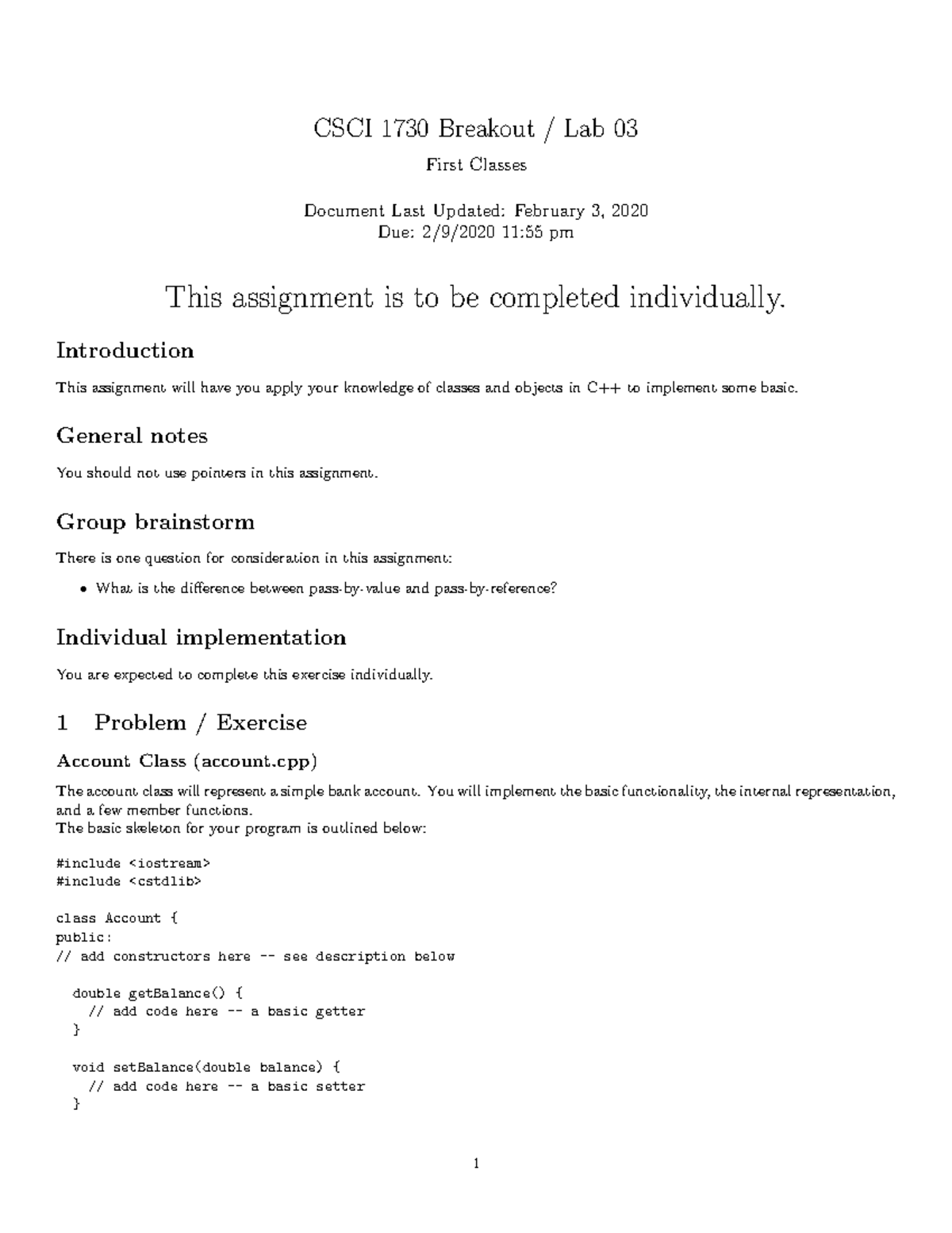 This is Lab03 homework and lab and practice exam - CSCI 1730 Breakout / Lab 03 First Classes ...