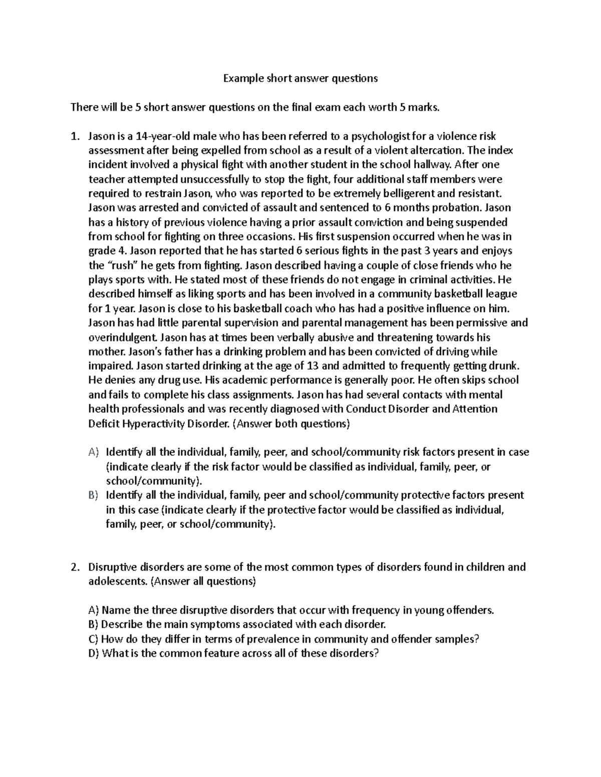 Sample Short Answer Fall 2020 - SOCI 2000 - Carleton - Studocu