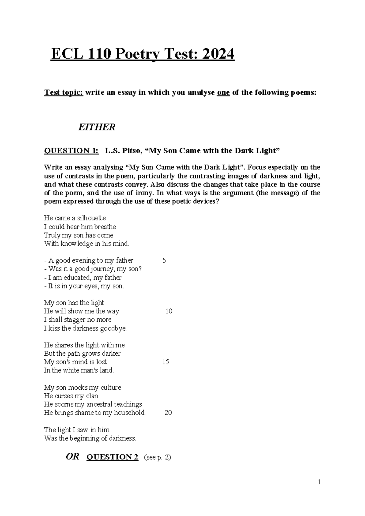 Del Poetry Test 2024 - Notes - ECL 110 Poetry Test: 2024 Test topic ...