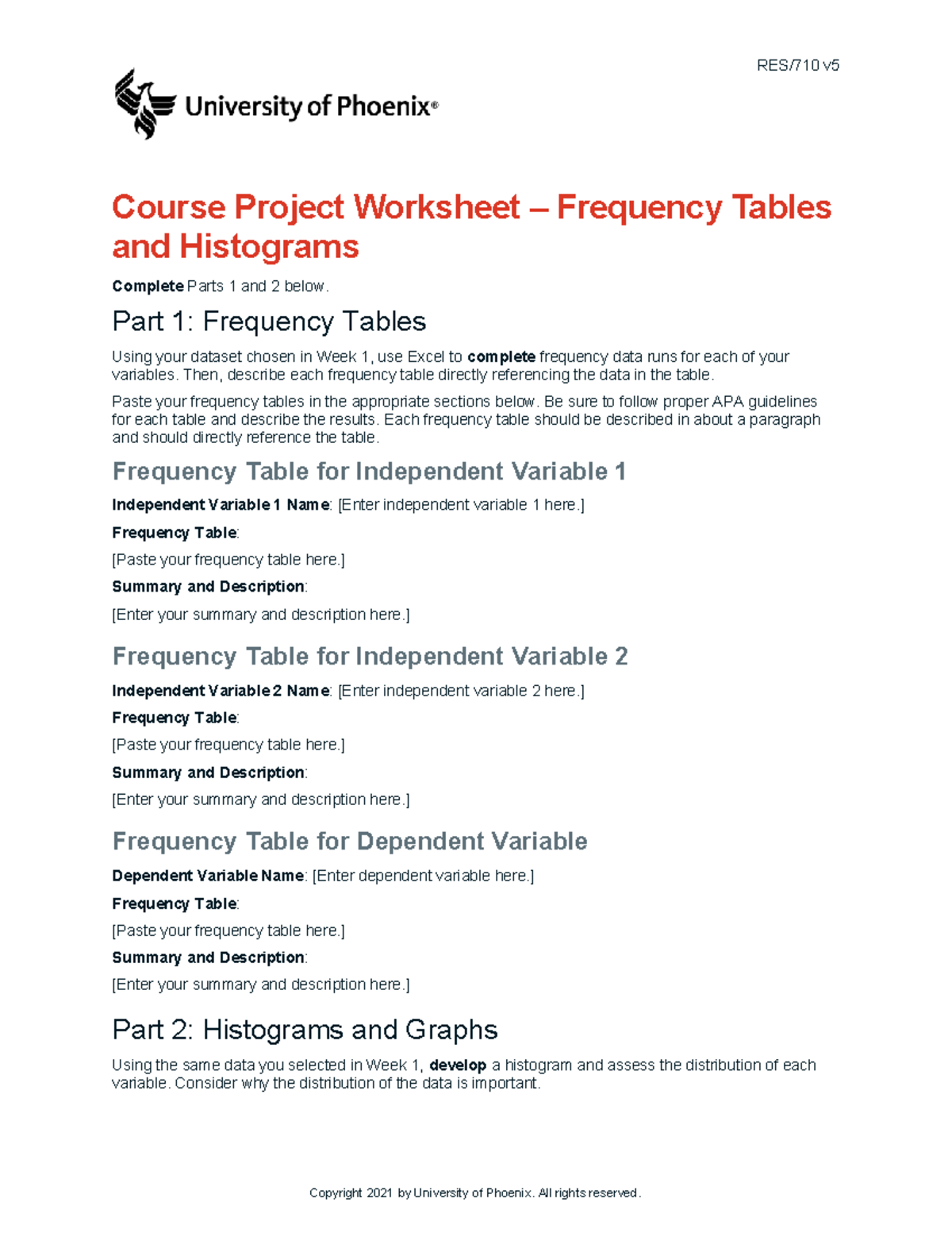Res710 v5 wk2 course project worksheet frequency tables and histograms - RES/710 v Course ...