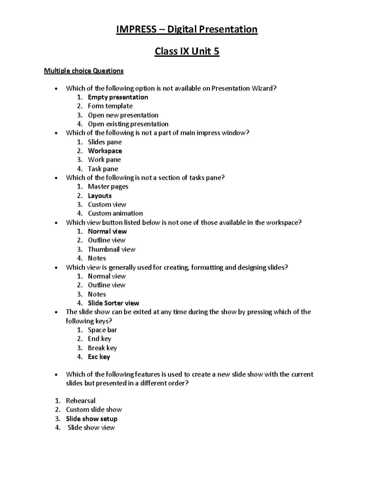 Notes-9 - Gmi - IMPRESS – Digital Presentation Class IX Unit 5 Multiple ...