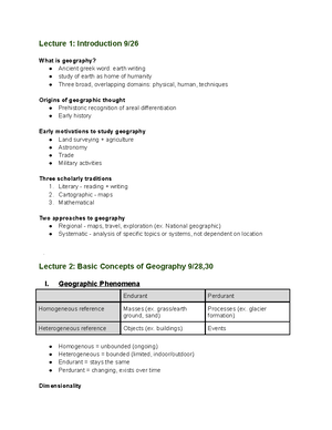 Geog 5 Lecture Notes Pt1 - Lecture 1: Introduction 9/ What is geography ...