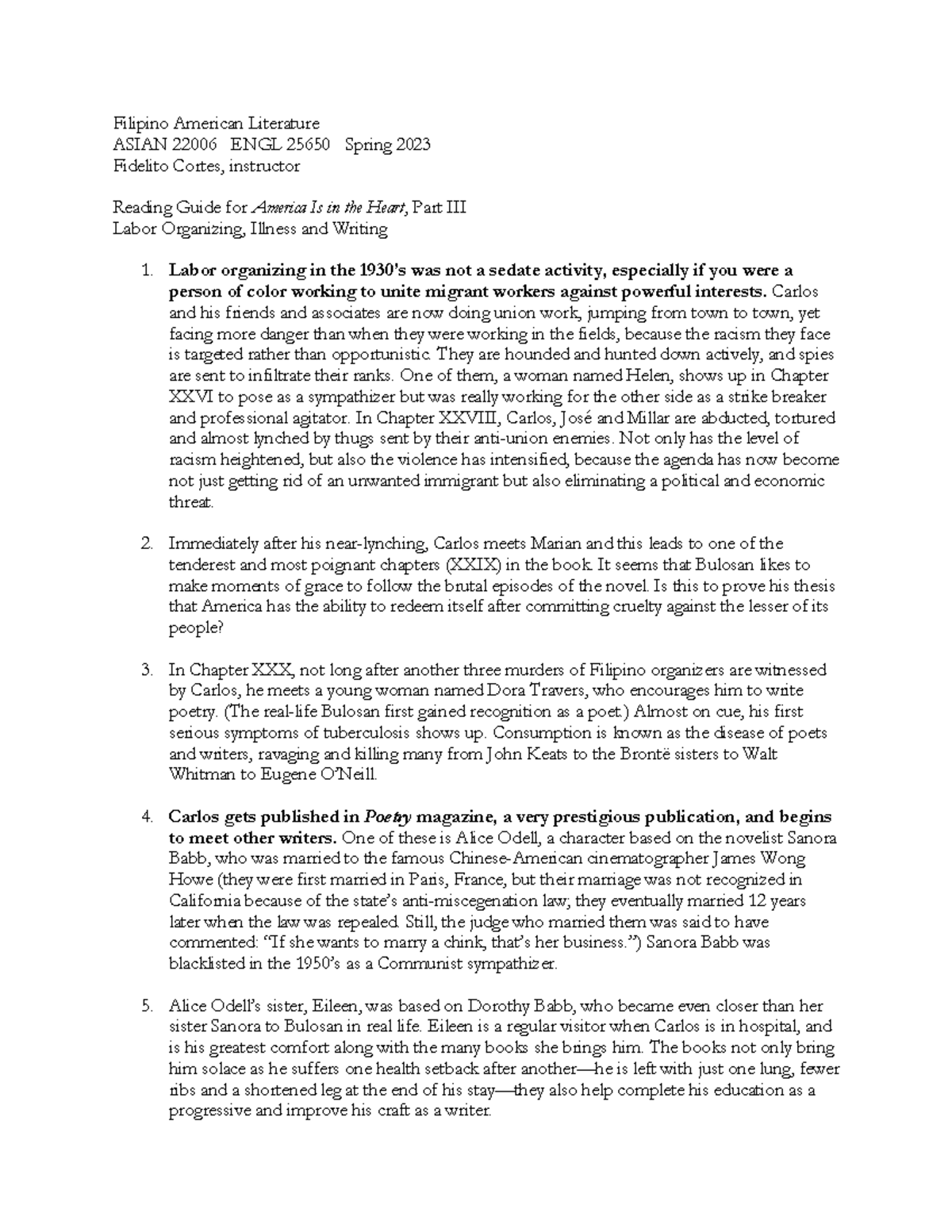 Part III Reading Guide for America Is in the Heart - Filipino American ...