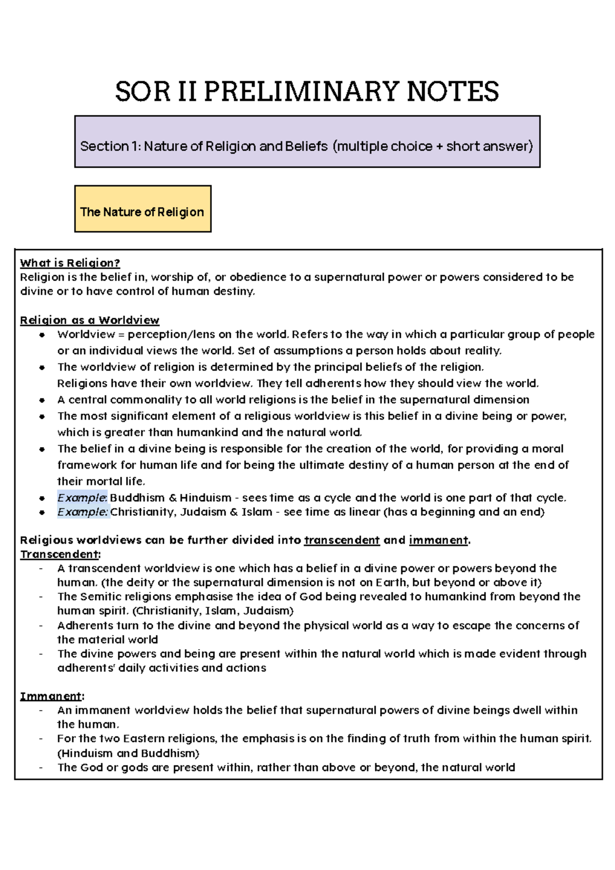 SOR II Preliminary Notes - SOR II PRELIMINARY NOTES Section 1: Nature ...