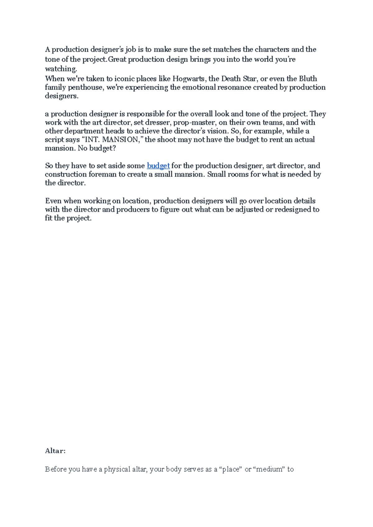 A production designer’s job is to make sure the set matches the ...