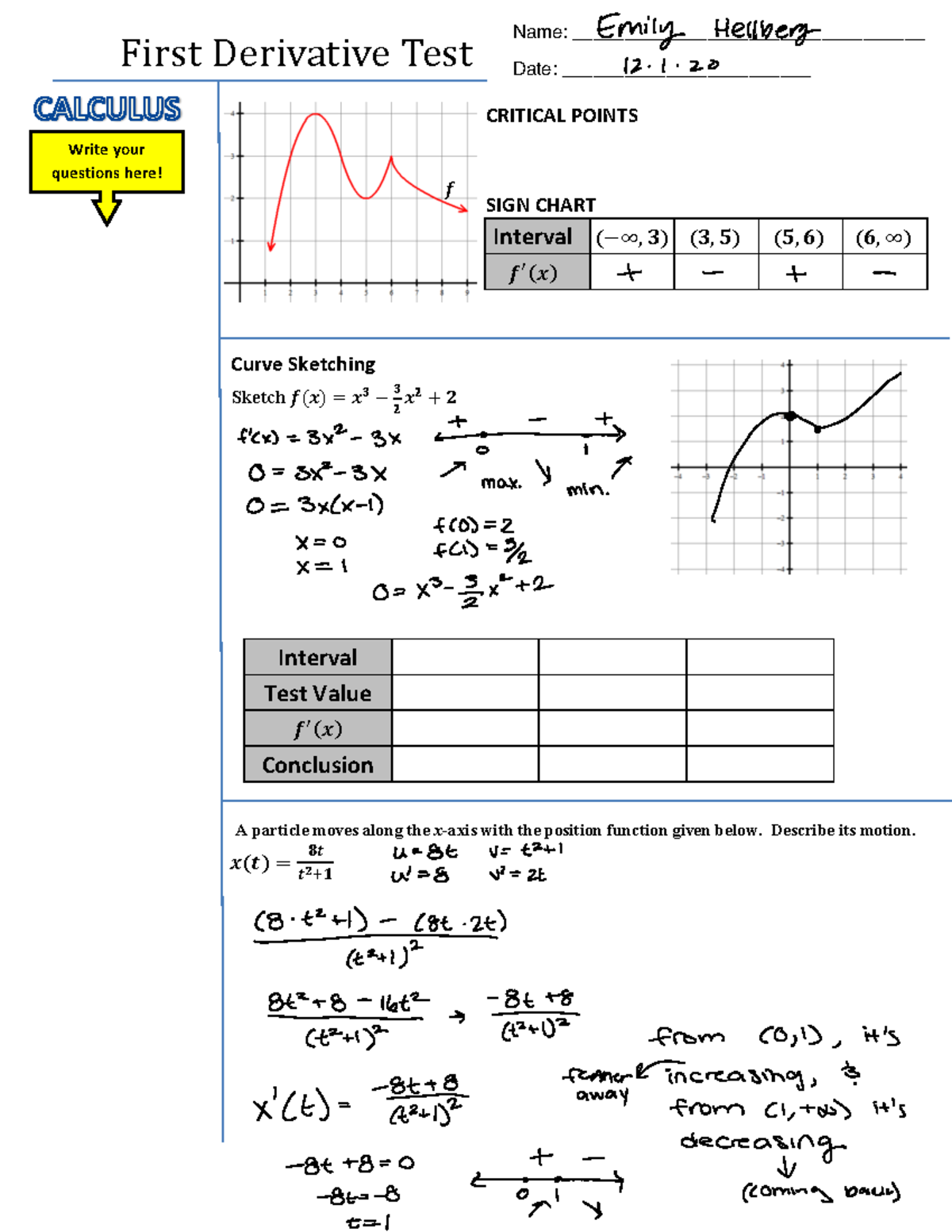 3-4A First Derivative Test - Write your questions here! 5 First ...