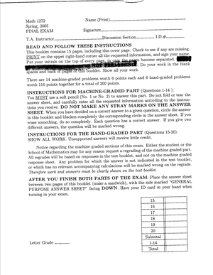 Practice Midterm - Second exam for MATH 1272: Calculus II, section 010 Name: Section Number: ID ...