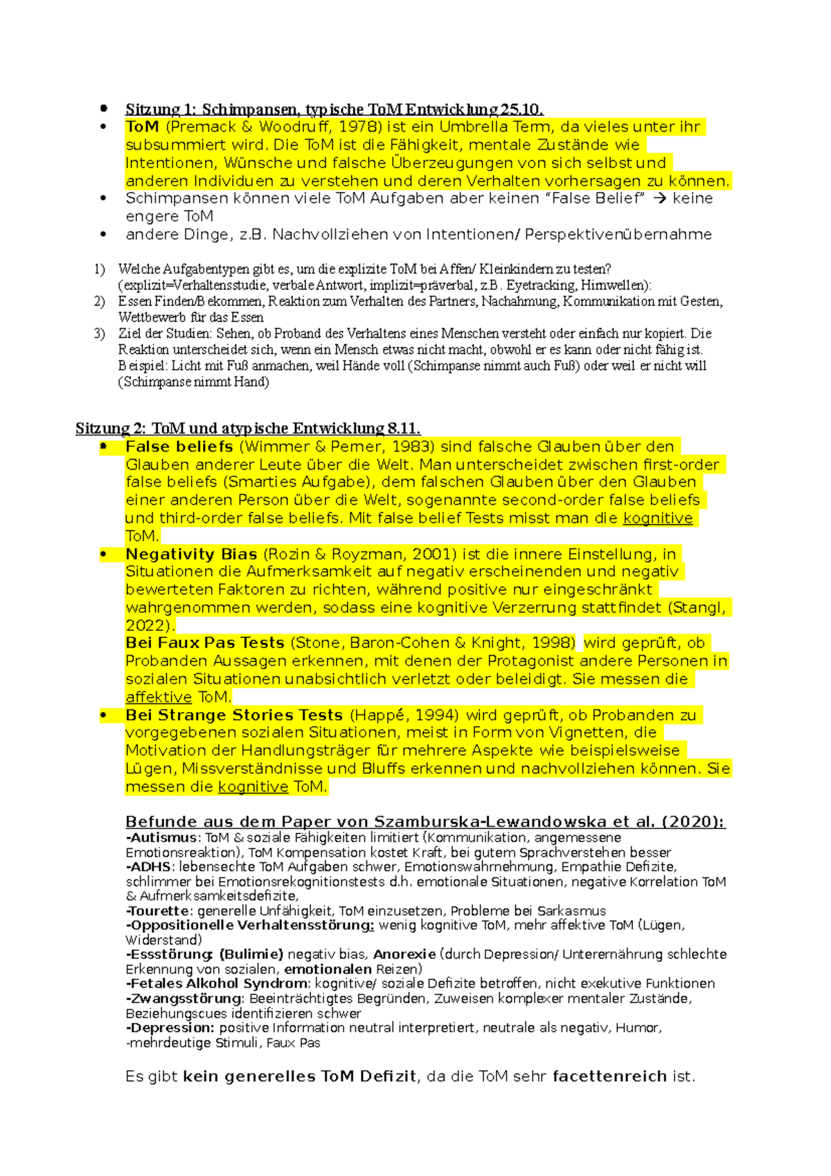 Entwicklung Zusammenfassung Seminat - Sitzung 1: Schimpansen, typische ...