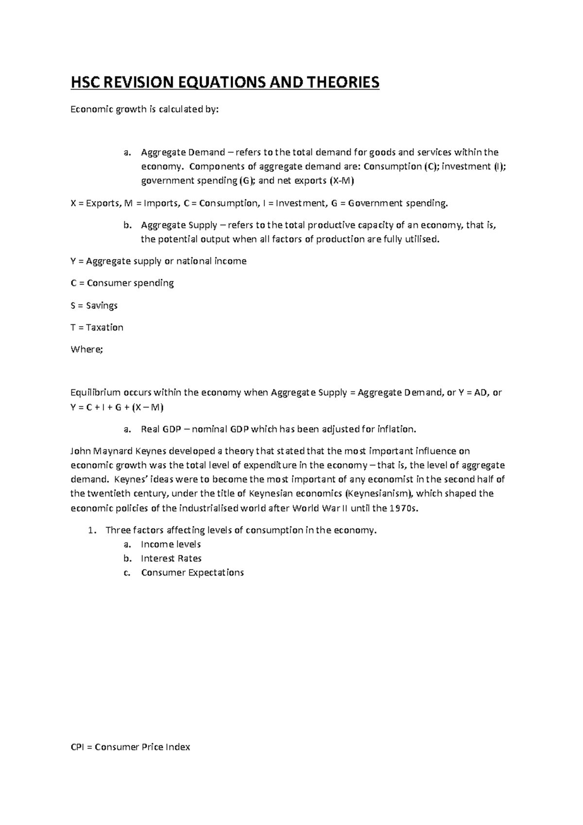 Economic Theory Summary Notes - HSC REVISION EQUATIONS AND THEORIES ...