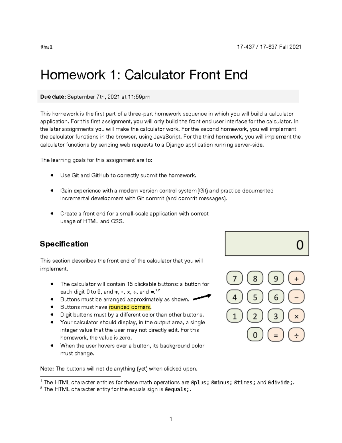 HW1-Spec - Homework from the course web application development - Homework 1: Calculator Front ...