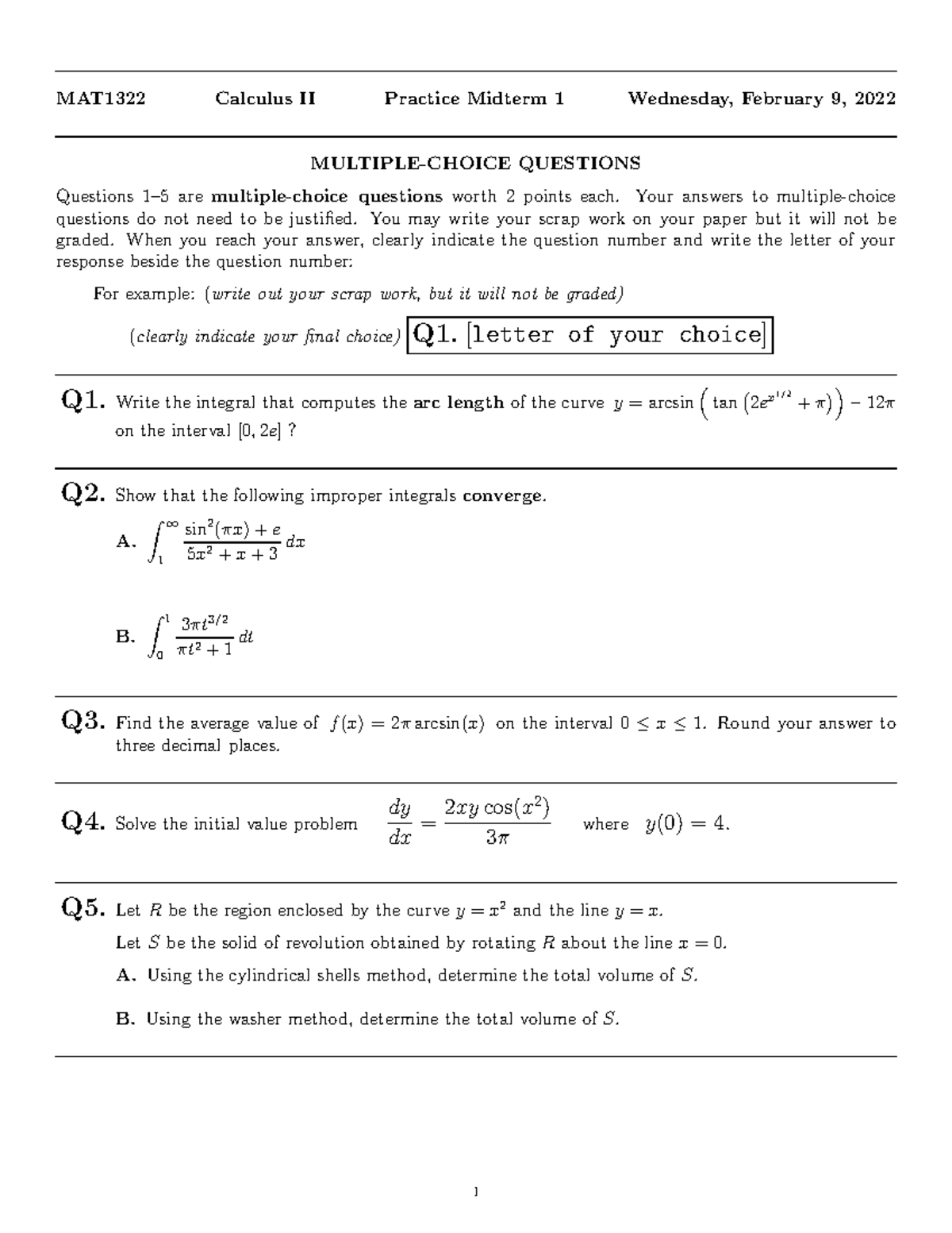 Mat1322-Practice Midterm 1 - MAT1322 Calculus II Practice Midterm 1 ...