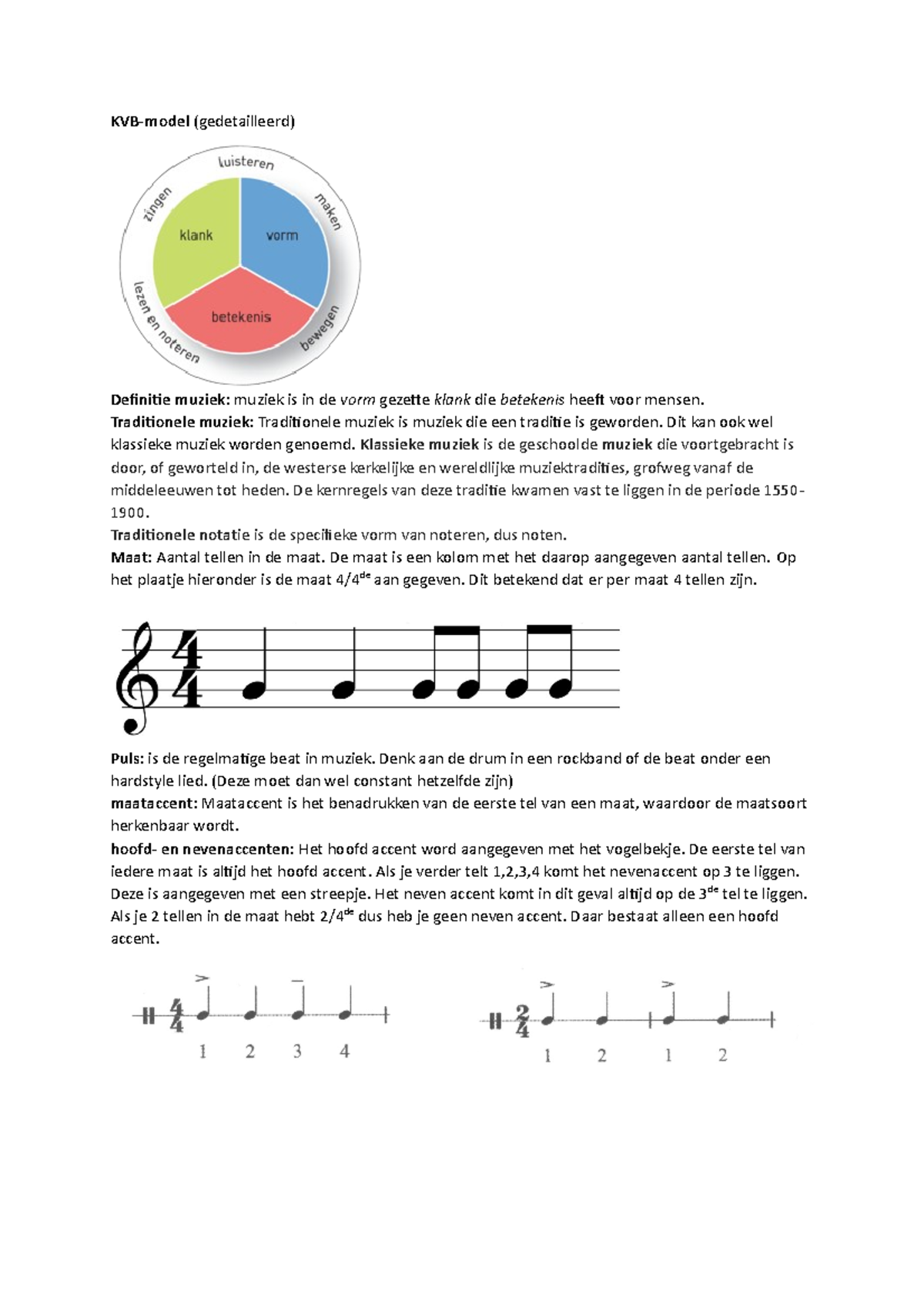 Muziek samenvatting - KVB-model (gedetailleerd) Definitie muziek ...