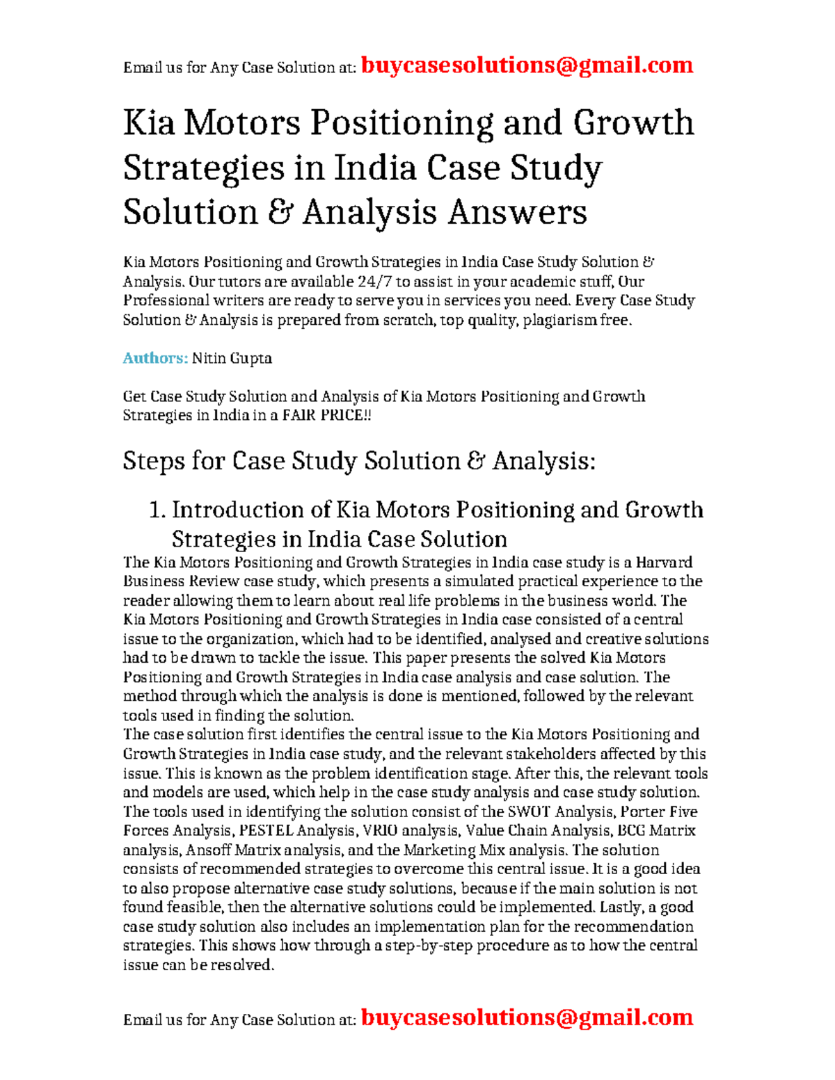 Case Solution Kia Motors Positioning and Growth Strategies in India ...