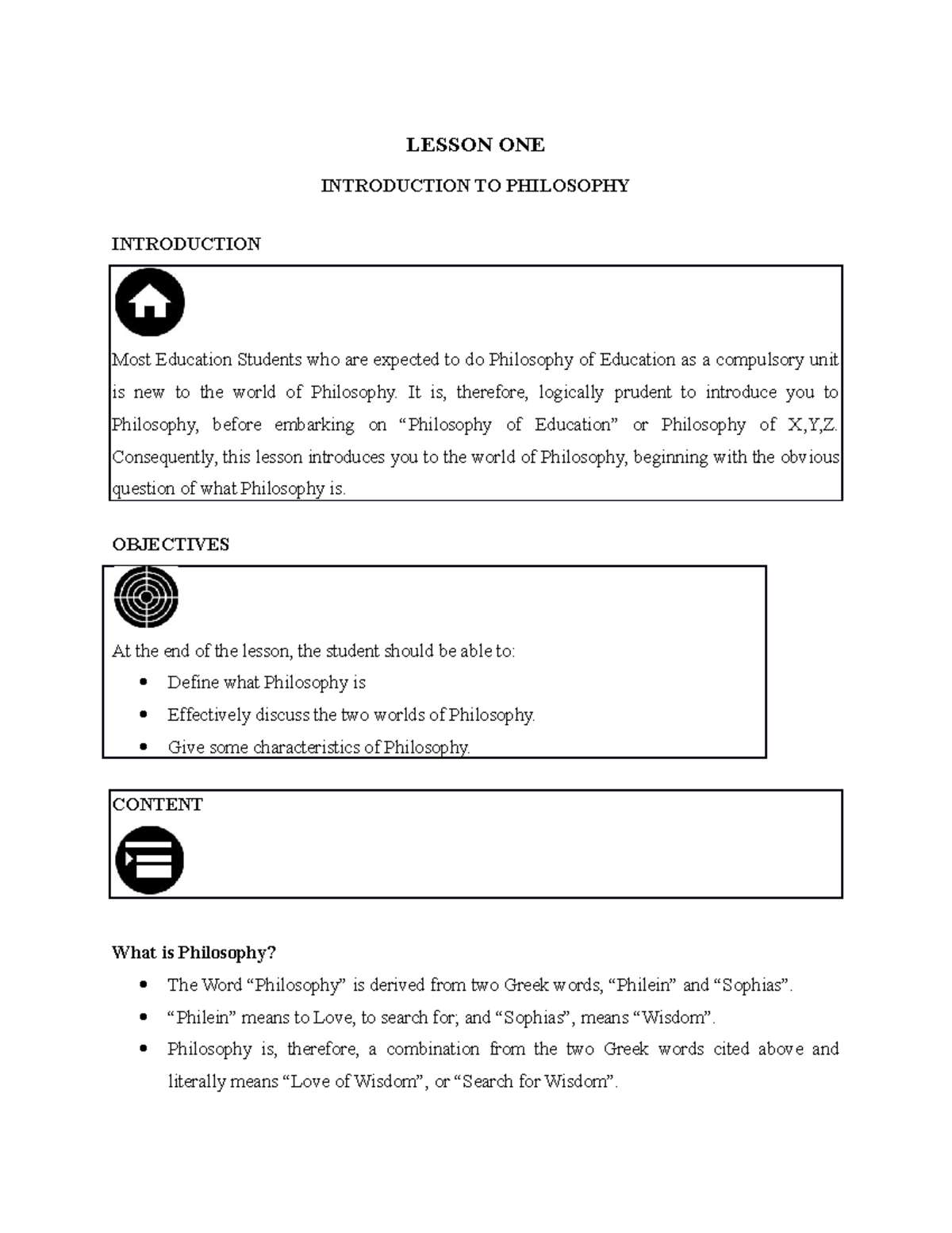 Introduction to philosophy of Education (2nd Year) - LESSON ONE ...