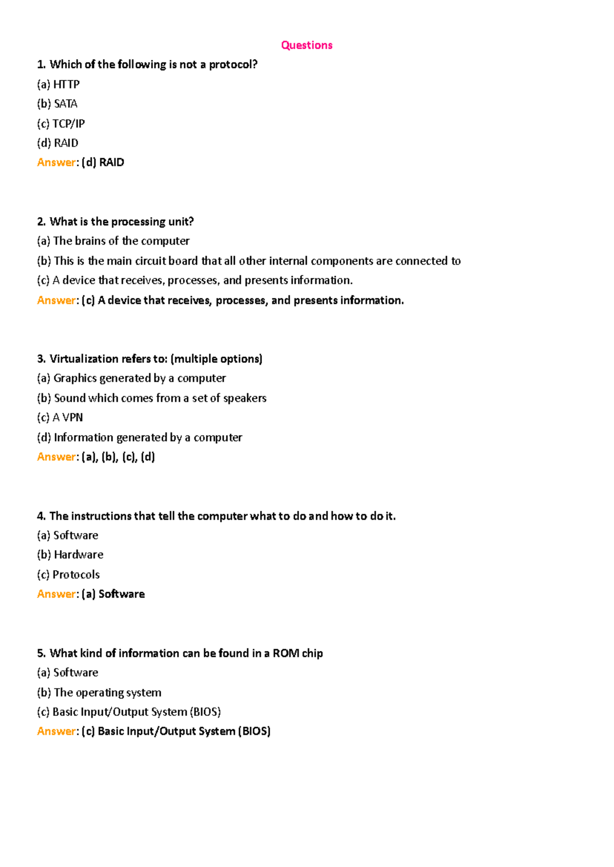0001 - Computer Overview - Questions Which of the following is not a ...