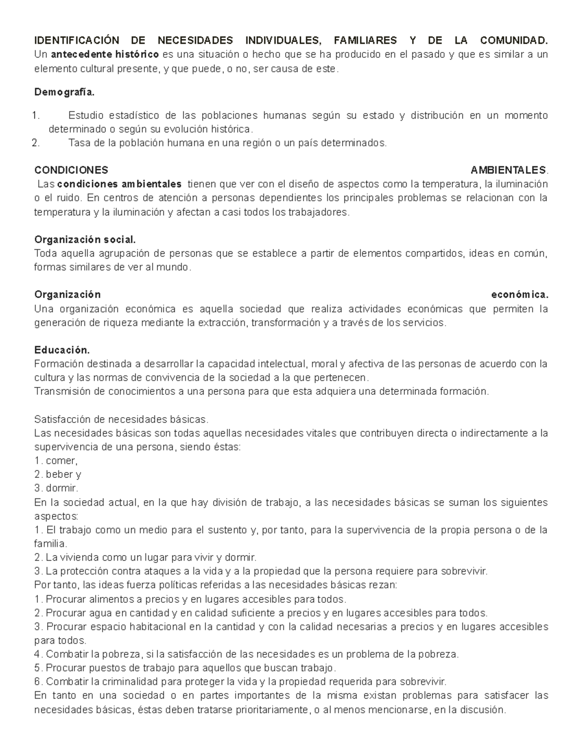 Necesidades de la comunidad. - IDENTIFICACIÓN DE NECESIDADES ...