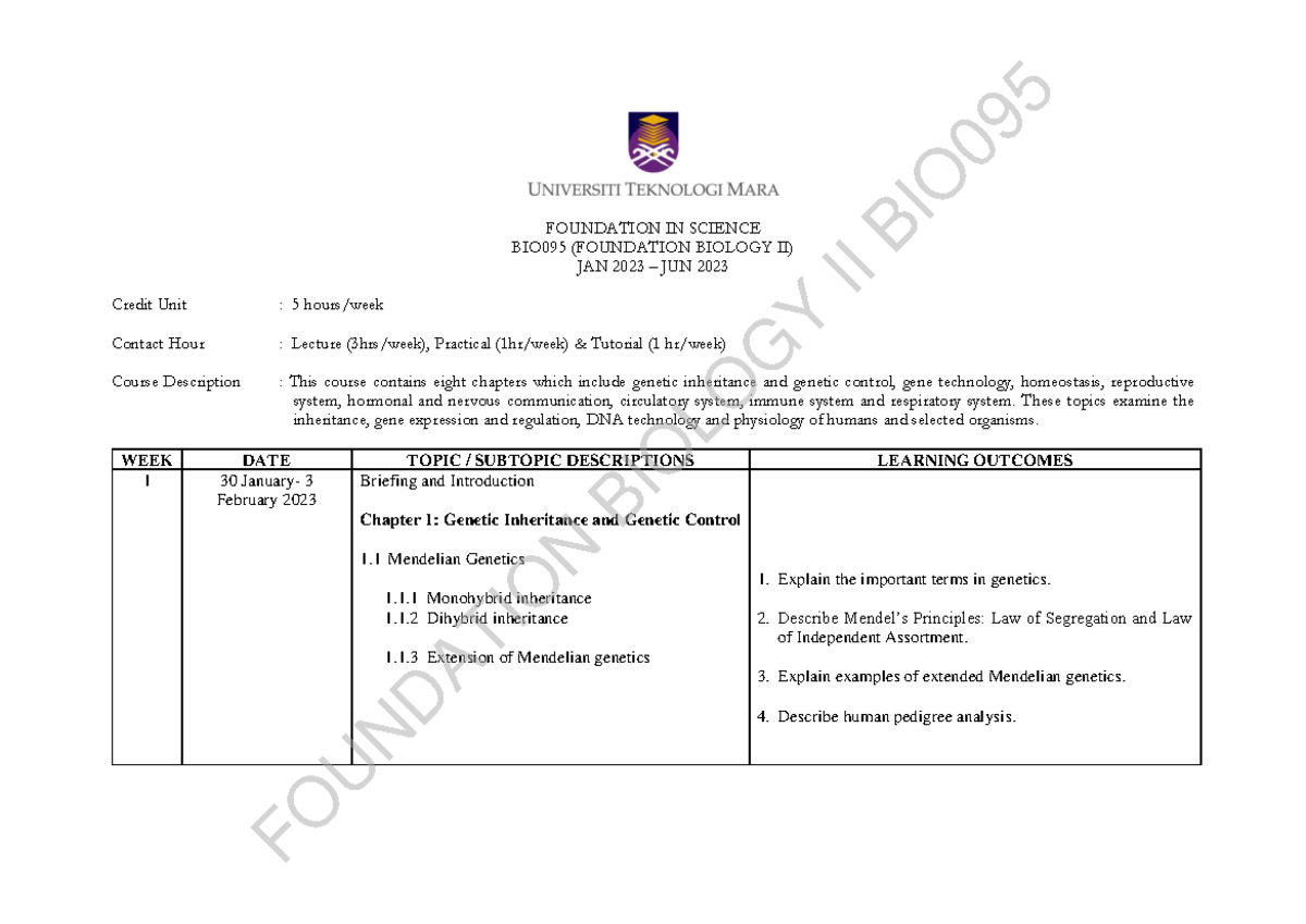 physics tuto chapter 1 - BIO095 (FOUNDATION BIOLOGY II)FOUNDATION IN SCIENCE JAN 2023 – JUN 2023 ...