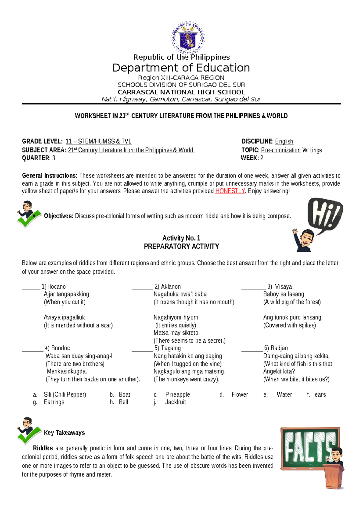 Week 2 (Worksheets) - WORKSHEET - Republic of the Philippines ...