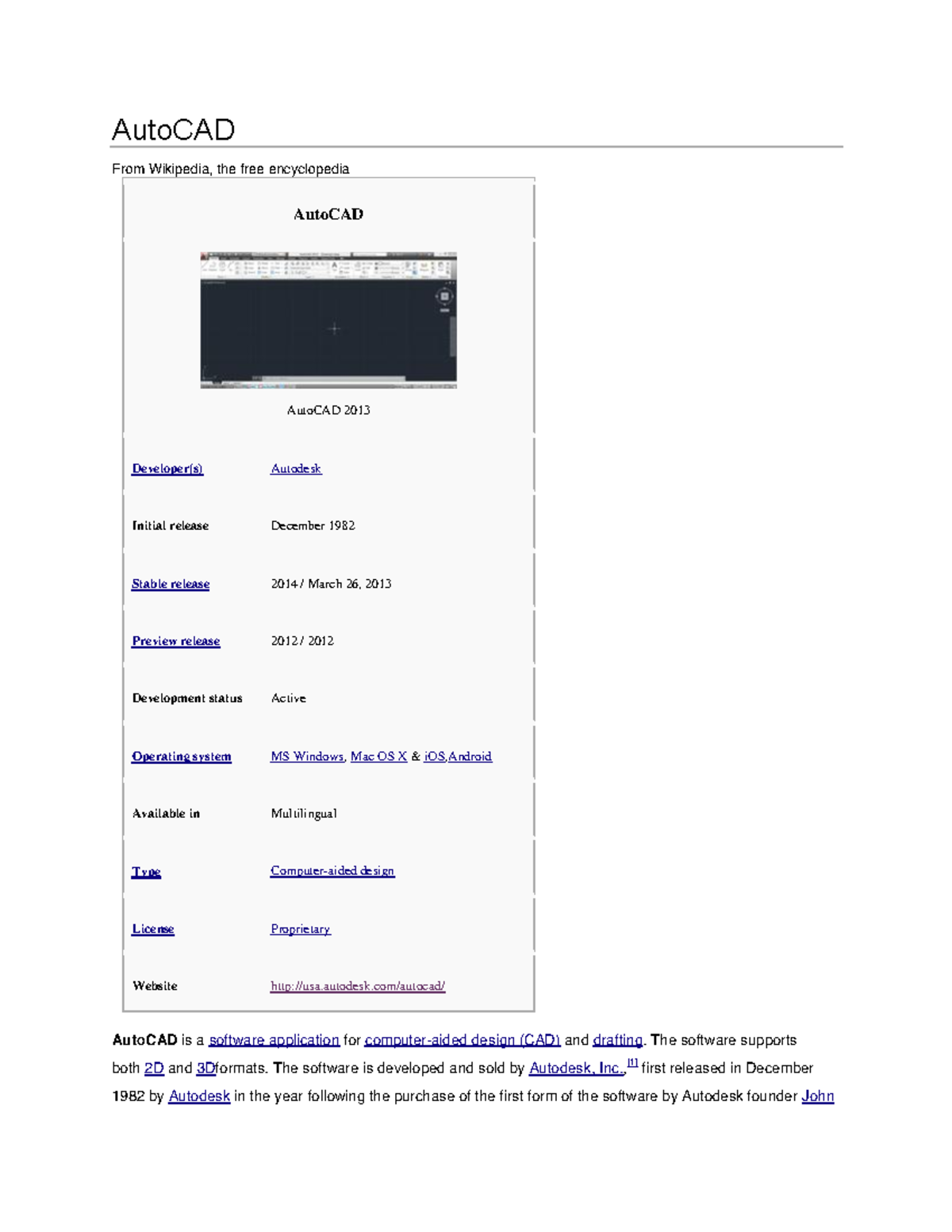 Ilide - history of cad - AutoCAD From Wikipedia, the free encyclopedia ...