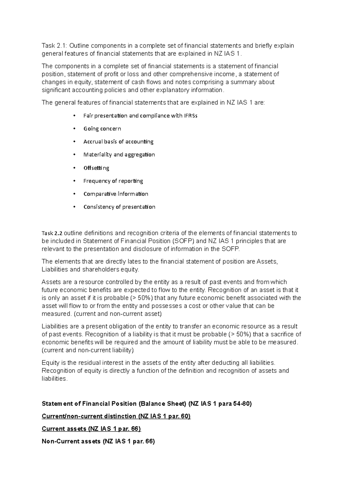 Task 2.1 and 2 - lecture practice tasks - Task 2: Outline components in a complete set of ...