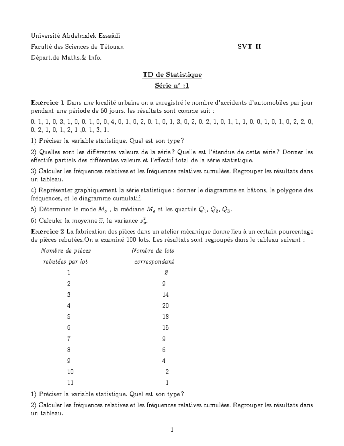 Stat s3 td 4 - Stat s3 td 4 - Universit ́e Abdelmalek Essaˆadi Facult ...