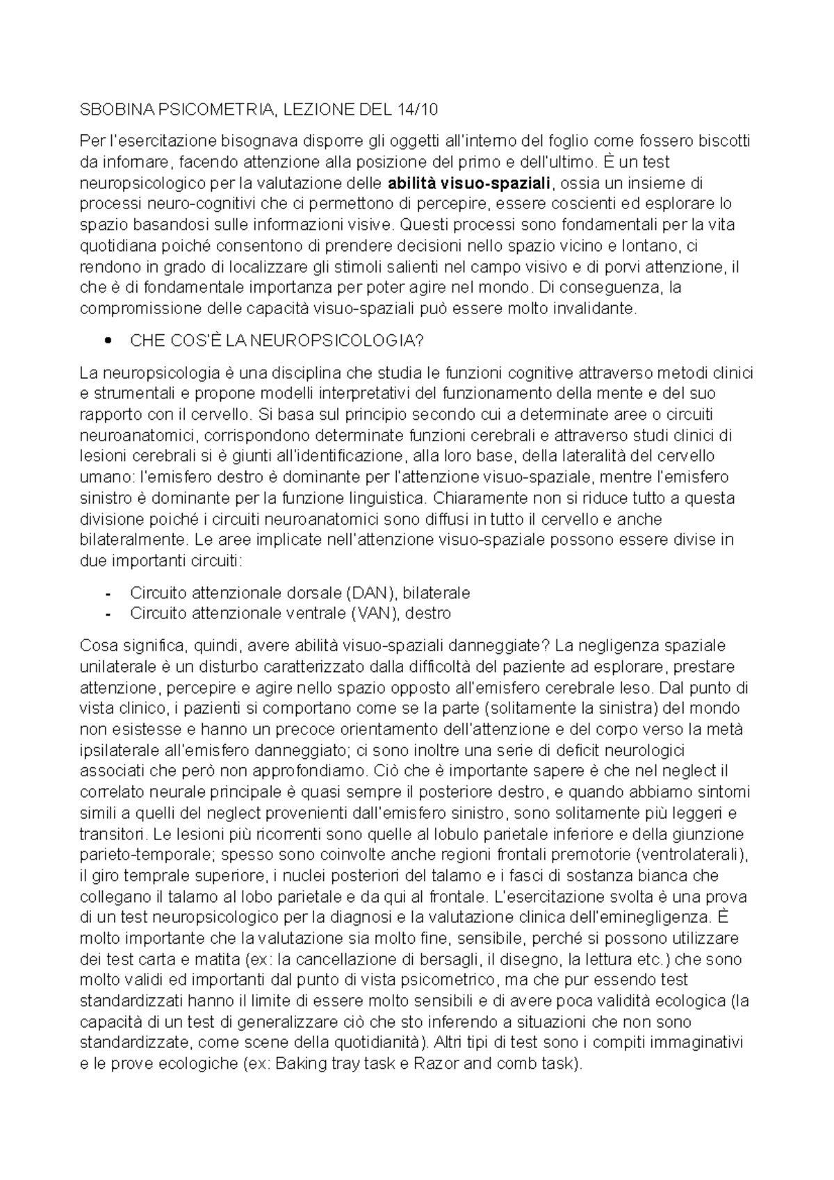 PSICOMETRIA, NEUROPSICOLOGIA E VARI TEST - SBOBINA PSICOMETRIA, LEZIONE ...