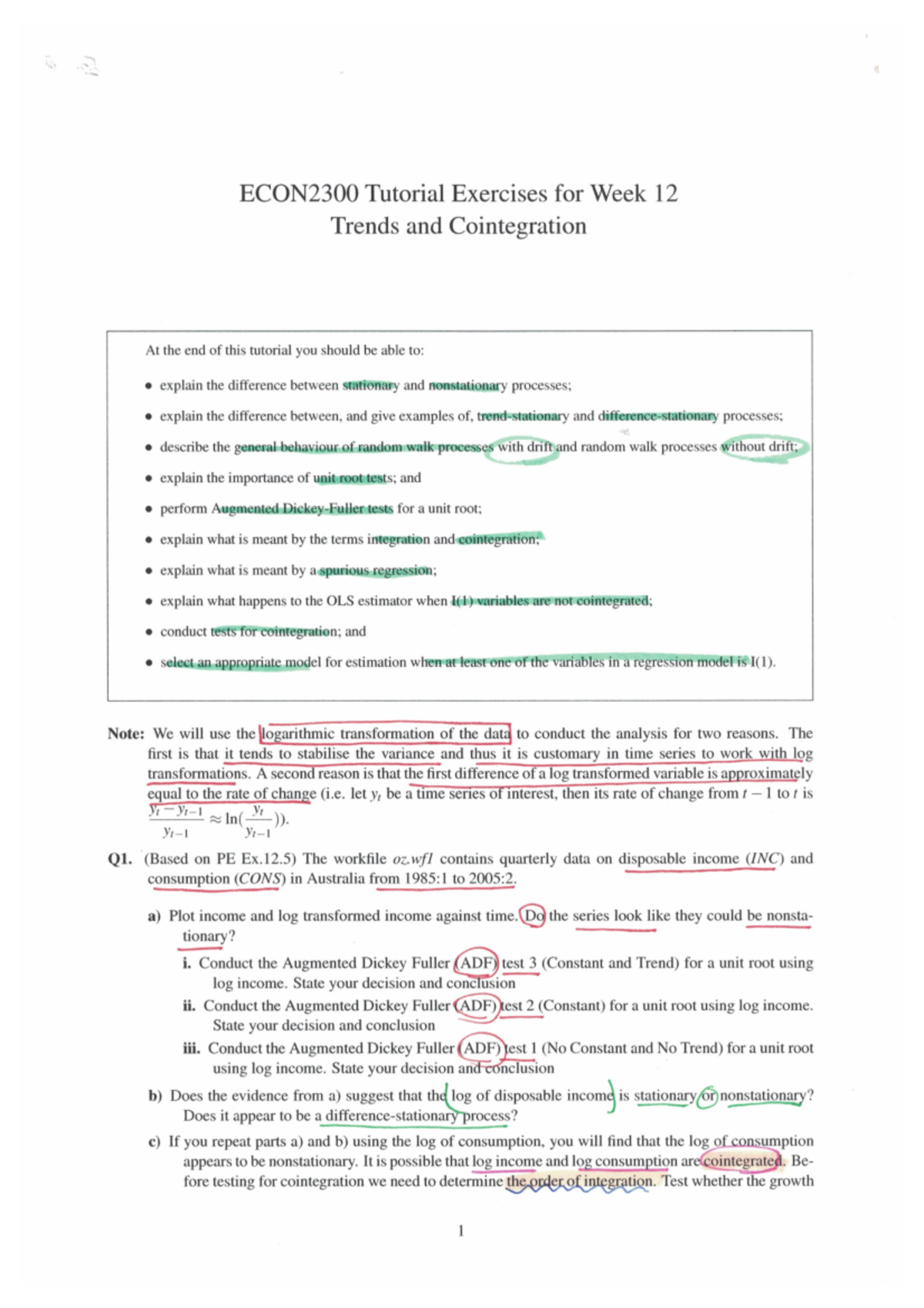 ECON2300 Tutorial 12 notes hand written - ECON2300 - Studocu