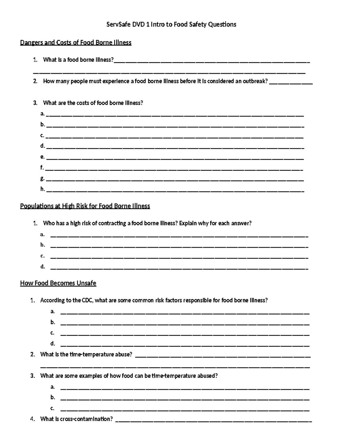 Servsafe dvd 1 questions - ServSafe DVD 1 Intro to Food Safety ...