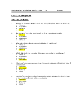 Chapter 2 Assignment - Introduction to Criminal Justice - SOC 170 ...