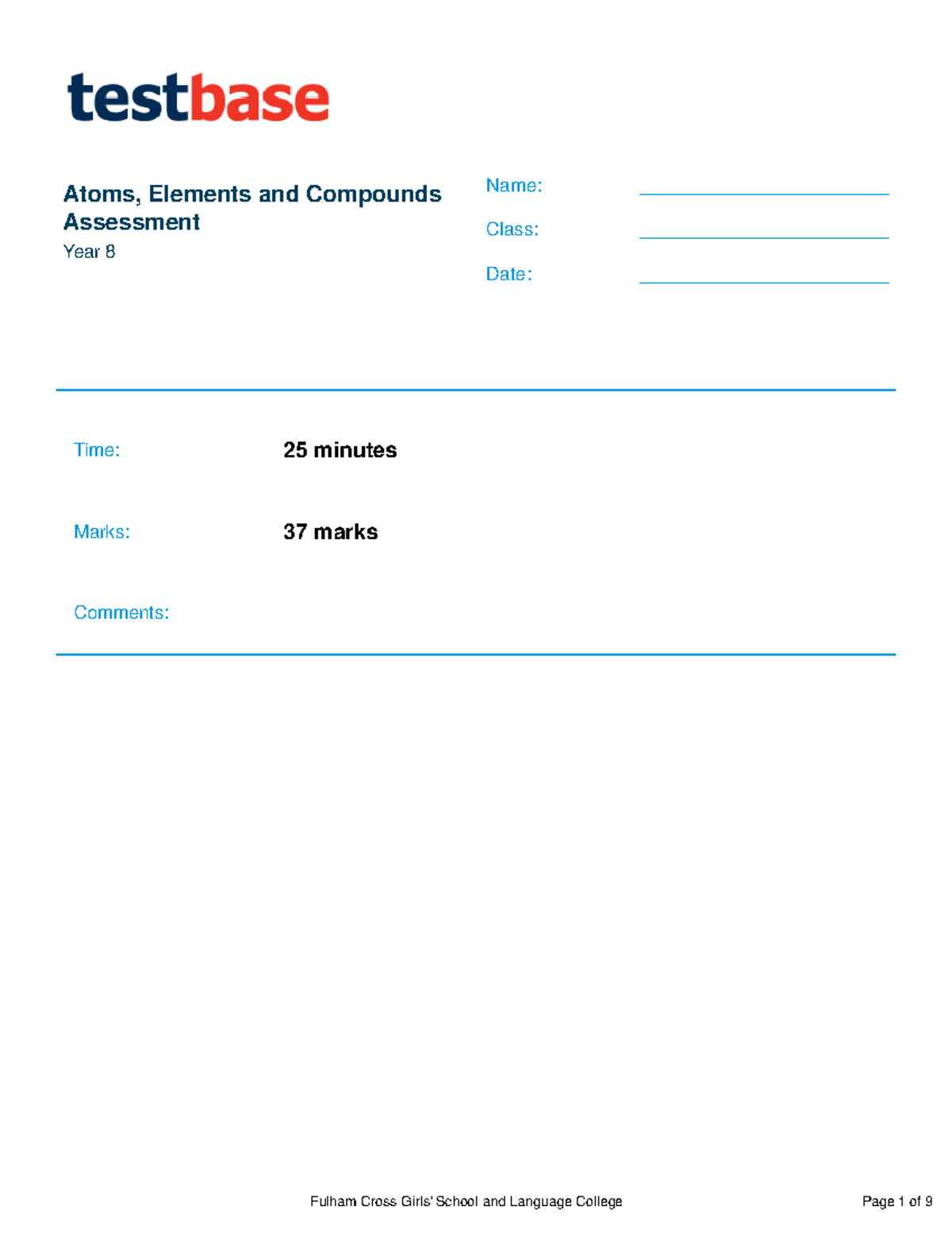 Atoms, Elements and Compounds Assessment Questions - Atoms, Elements ...